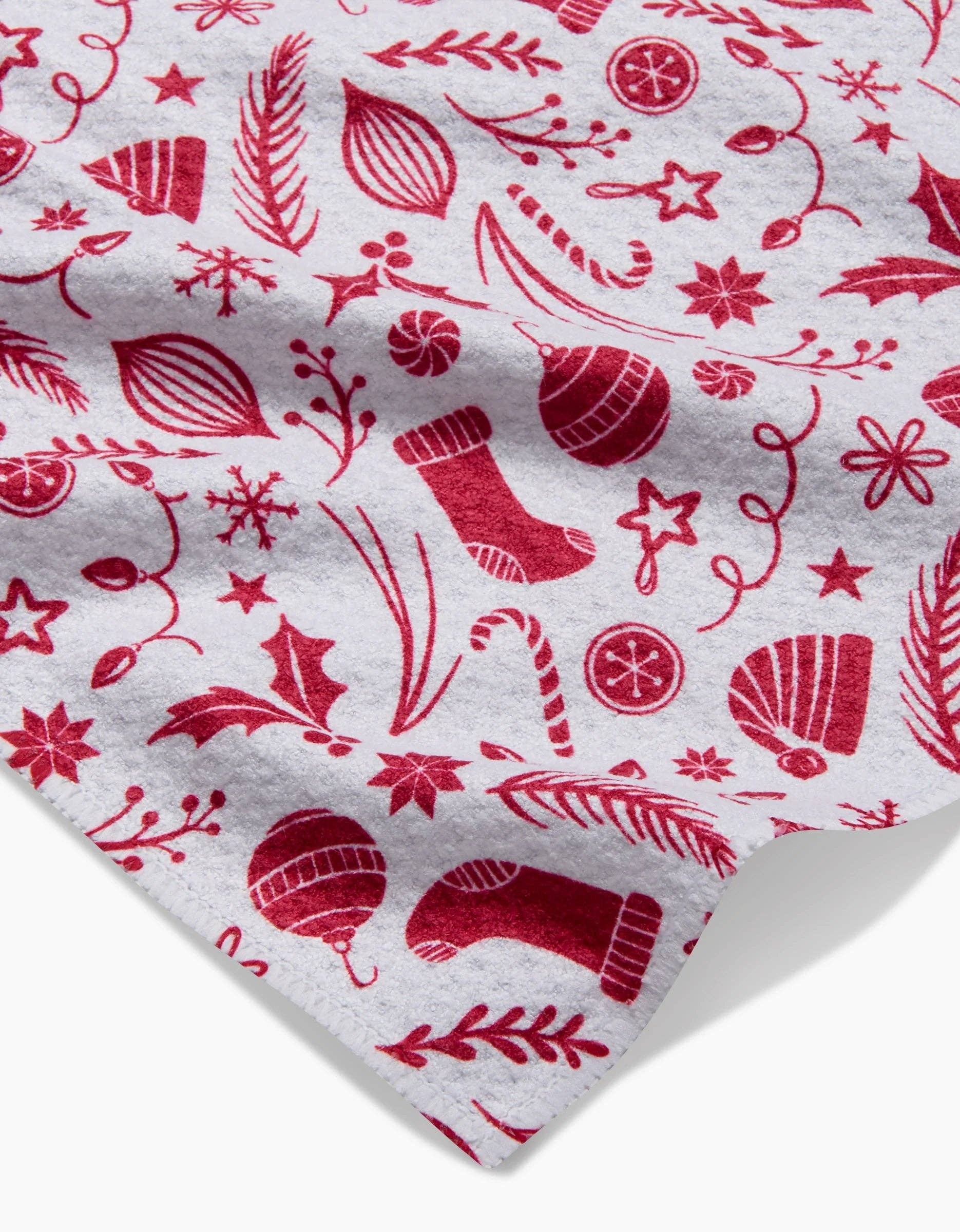 Classic Christmas Icons Red Bar Towel | Lary's Designs