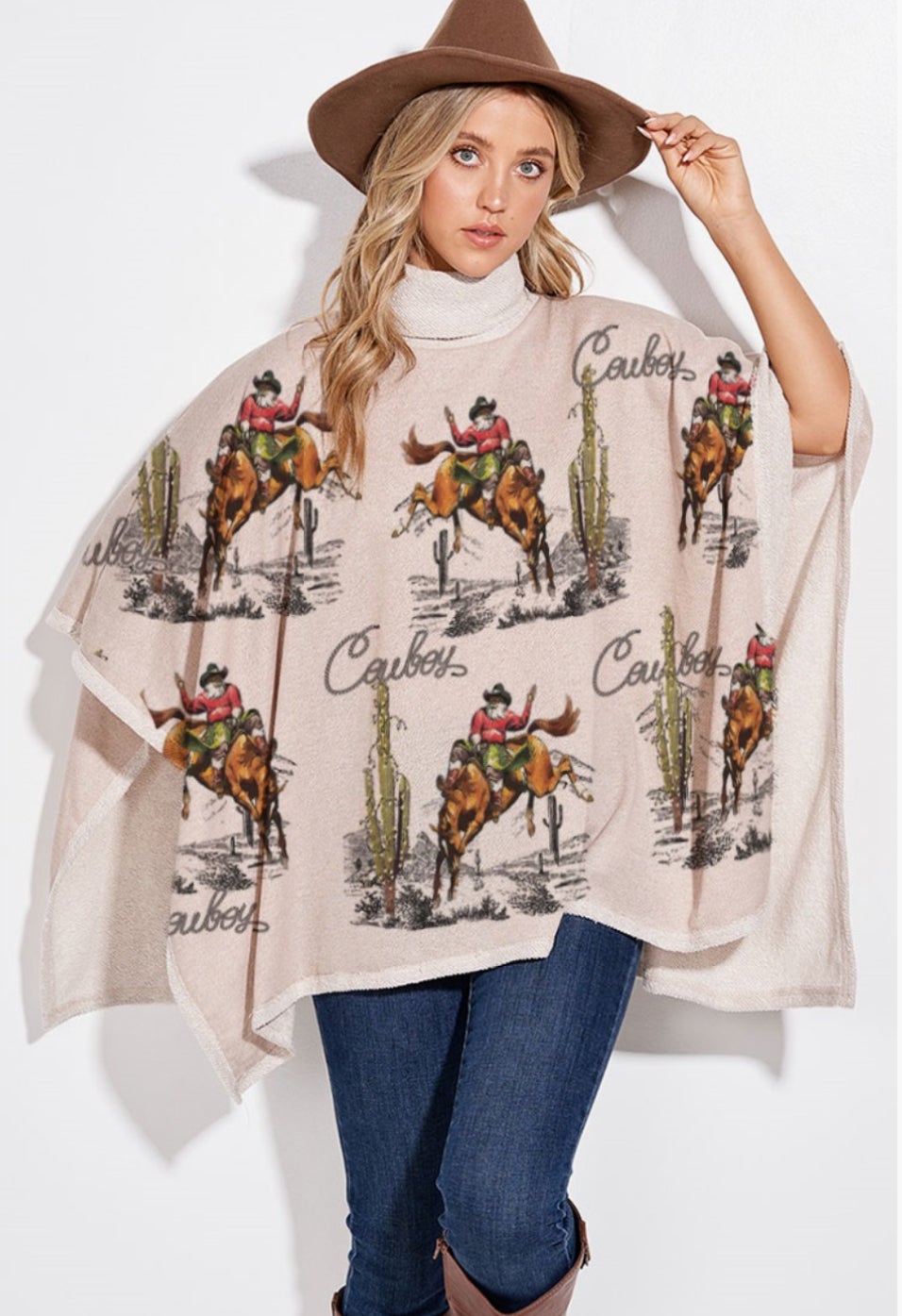 Rodeo Cowboy Print Poncho-MED | Lary's Designs